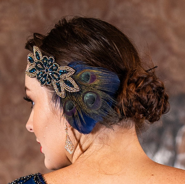 1920s Blue Peacock Feather Headband – Flapper Boutique